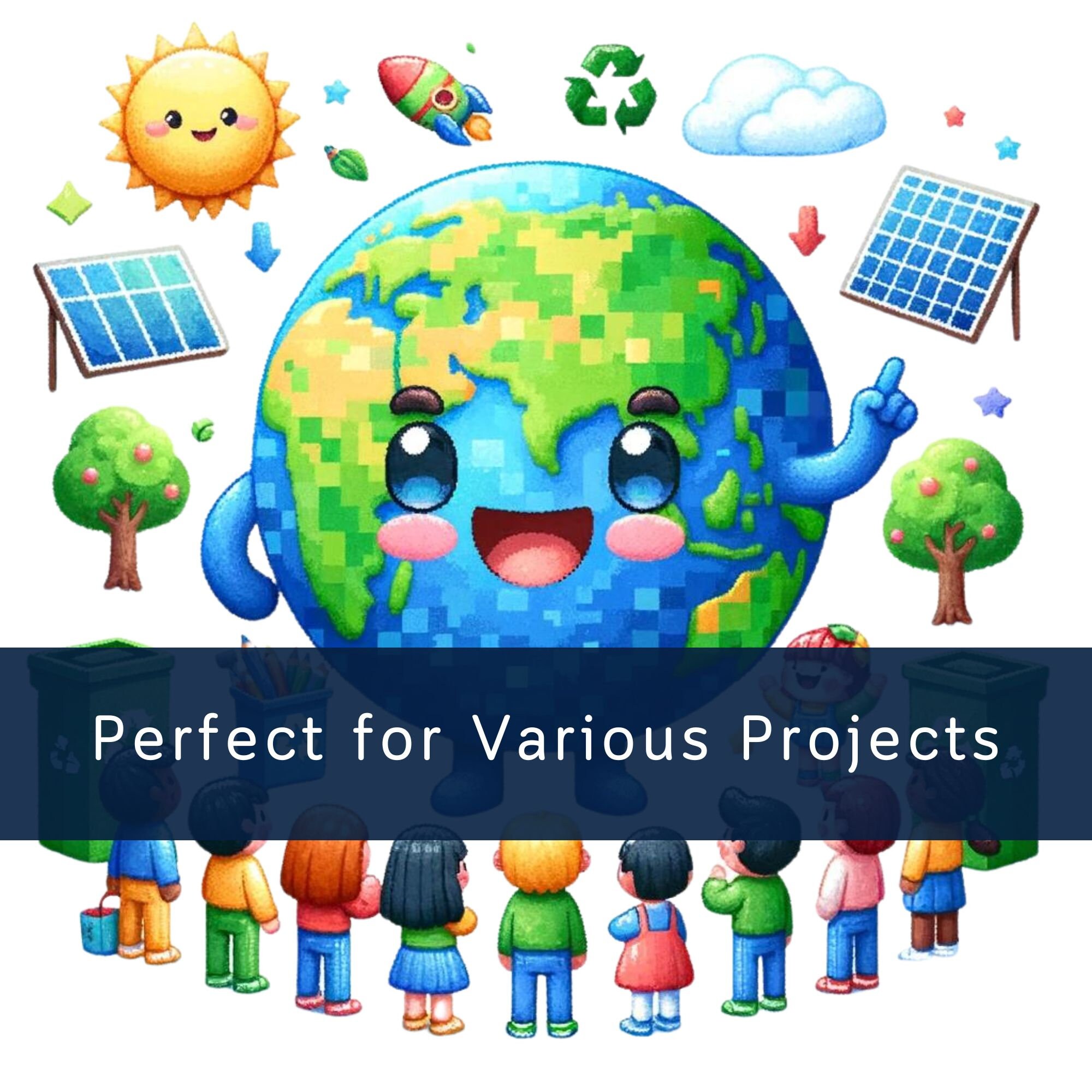 Pixel Cute Earth Clipart Watercolor Cute, Adorable Earth With Save the ...