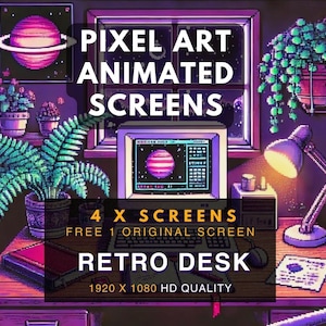 Animated Scene | Pixel Art Screens | Neon Retro Desk Winter | 4 X ...