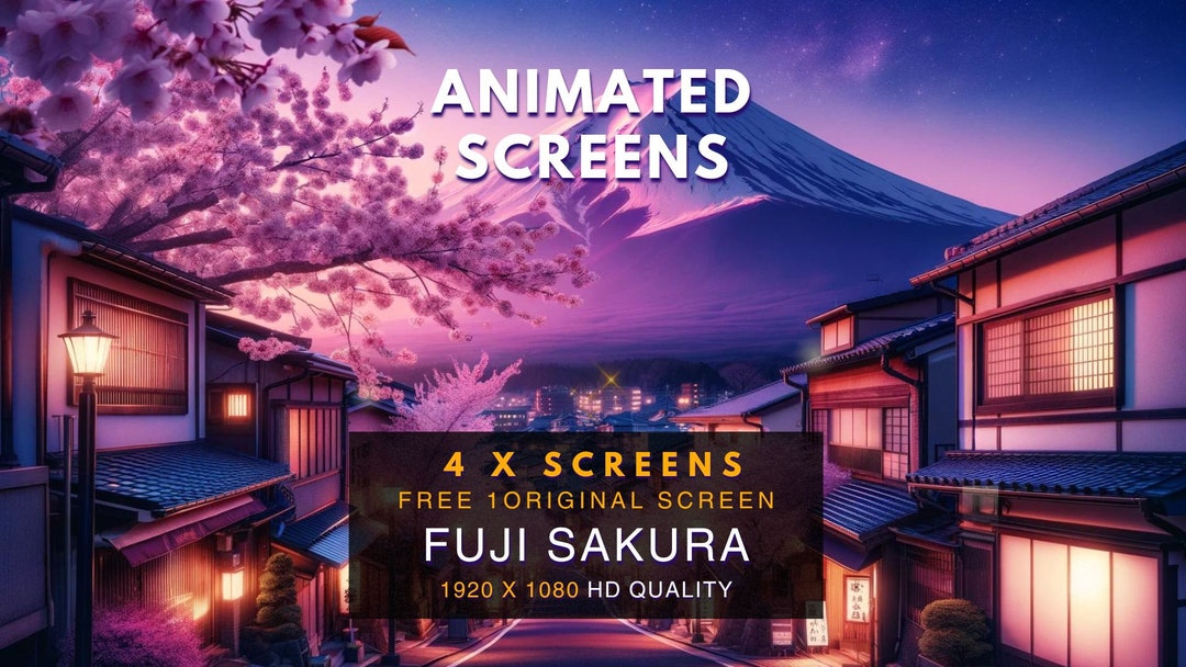 Animated Scene | Fuji Sakura View | 4 X Animated Stream Screens ...