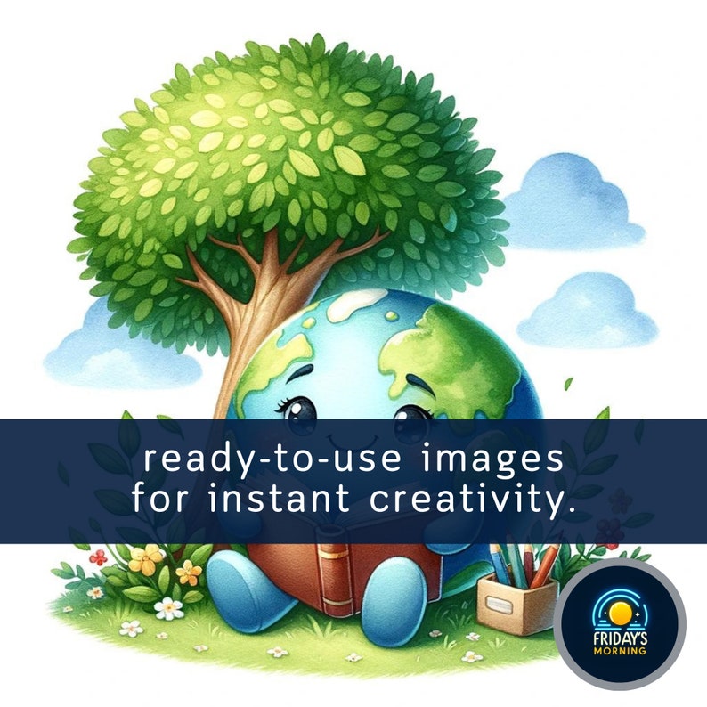 Watercolor Chibi Earth Clipart, Save the World Theme (digital Download ...