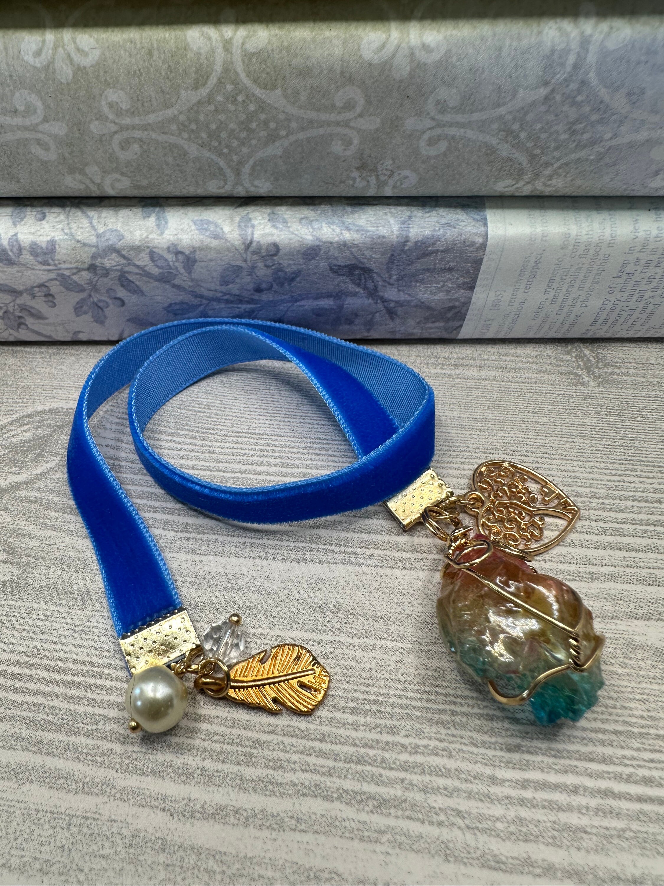 Petite Velvet Ribbon Bookmark With Charms and Stones, Gift for Book ...