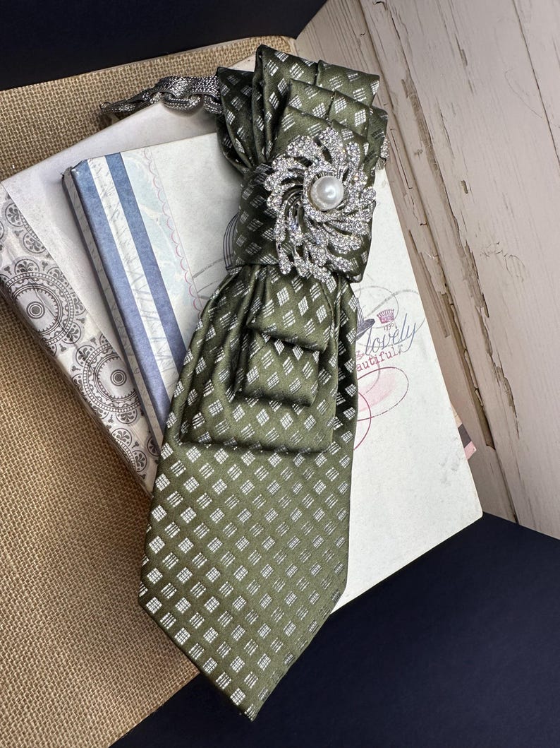 Elegantly Repurposed Green Diamond Patterned Necktie With Beautiful ...