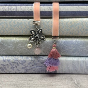 Petite Velvet Ribbon Bookmark With Charms and Stones, Gift for Book ...