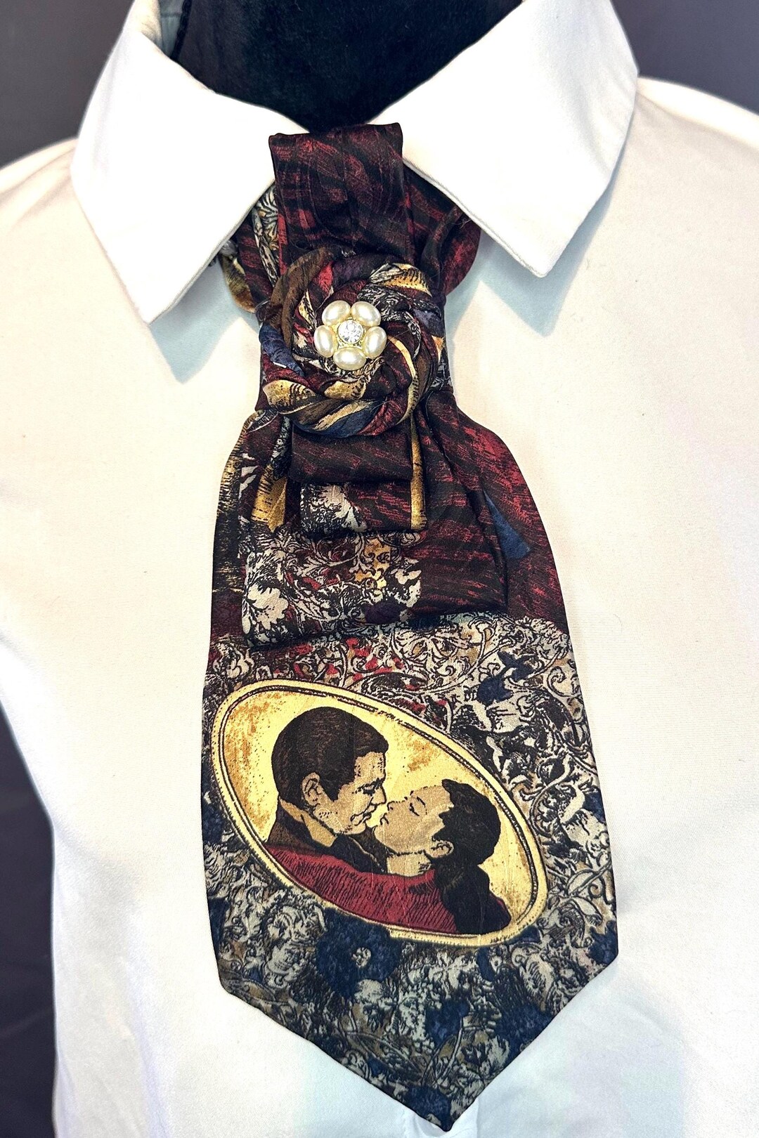Elegantly Repurposed Gone With the Wind Necktie With Beautiful Pearl ...