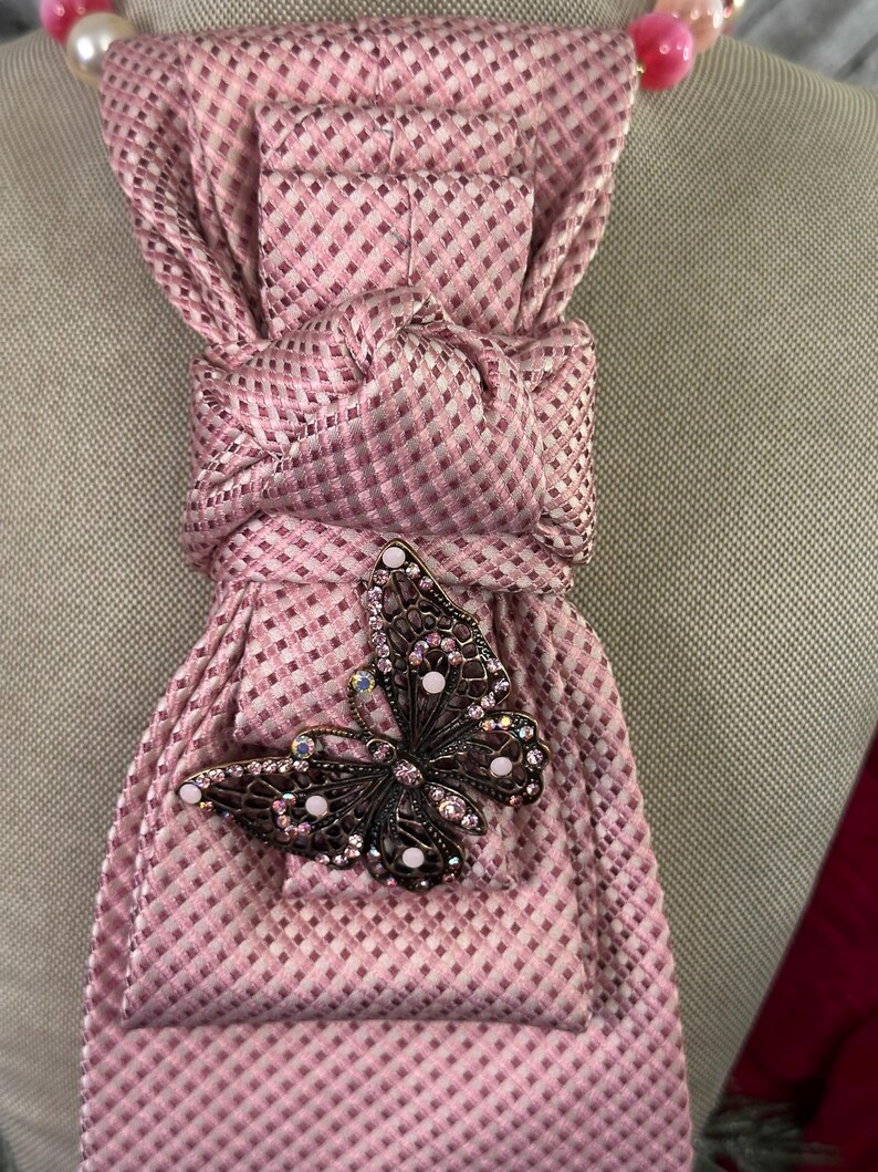 Repurposed Necktie Necklace: Pink Pattern, Knotted Detail and Butterfly ...