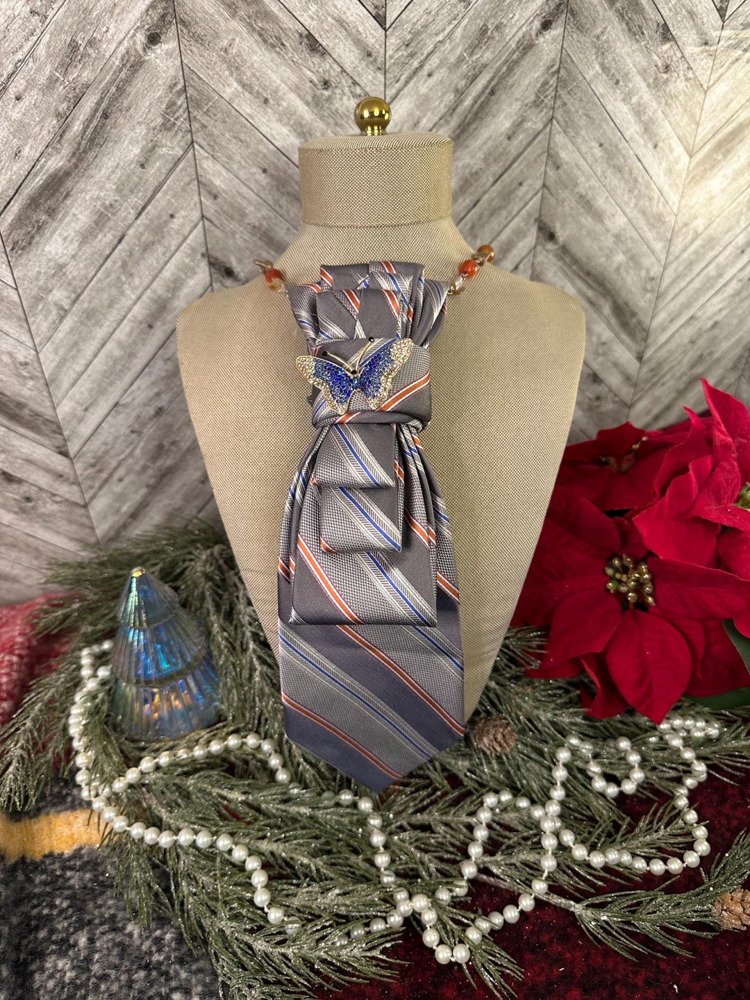 Repurposed Necktie Necklace: Classic Stripe Pattern, Crystal ...