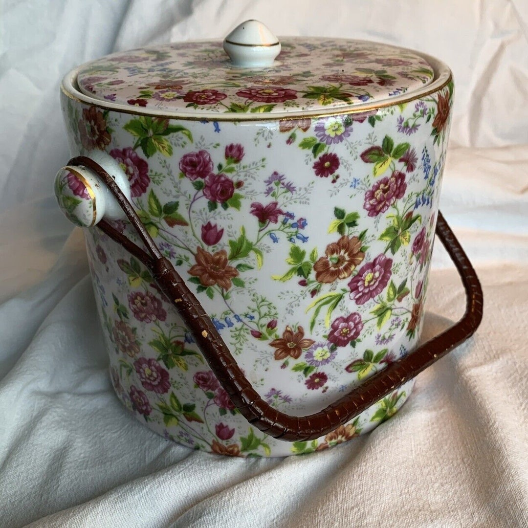 Cottagecore Ceramic Ice Bucket Container Floral Chintz Formalities Baum ...