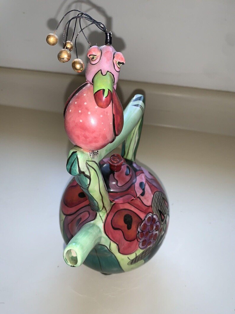 Vtg Blue Sky Whimsical Teapot Clancey Cat & Dodo Bird SWAK by Lynda ...