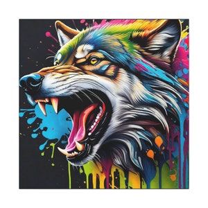 Colorful Vicious Wolf Canvas | Beautiful | Free Shipping - Etsy
