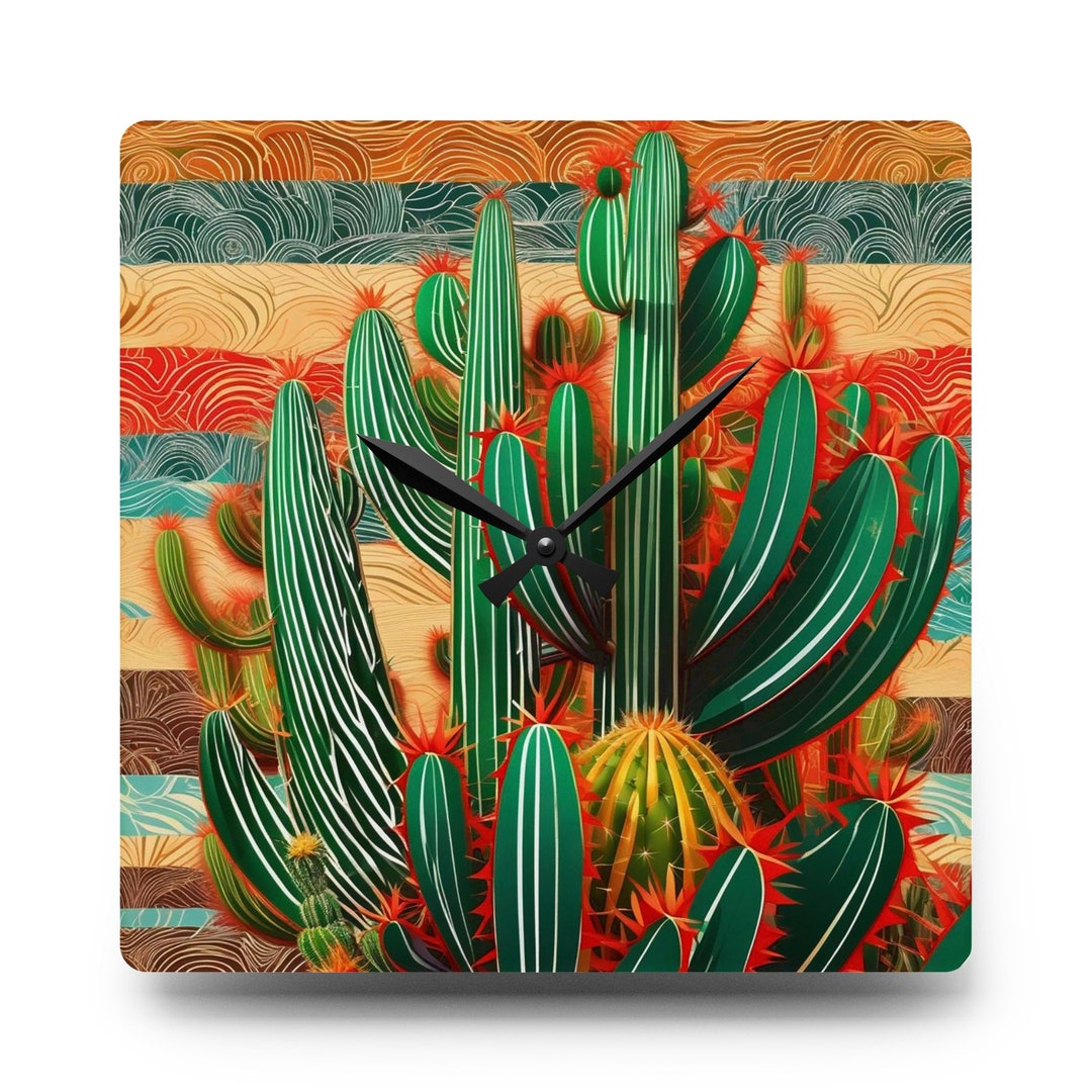 Desert Cactus Acrylic Wall Clock Southwestern Decor Free Shipping in ...