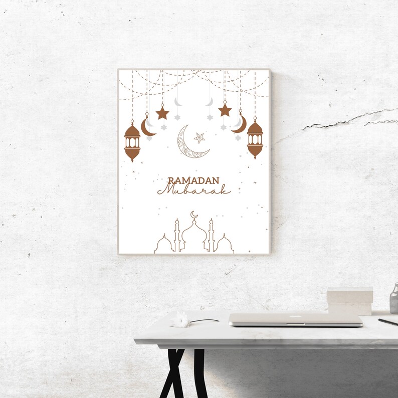 Ramadan Mubarak Printable Wall Art, White Decoration for Ramadan ...