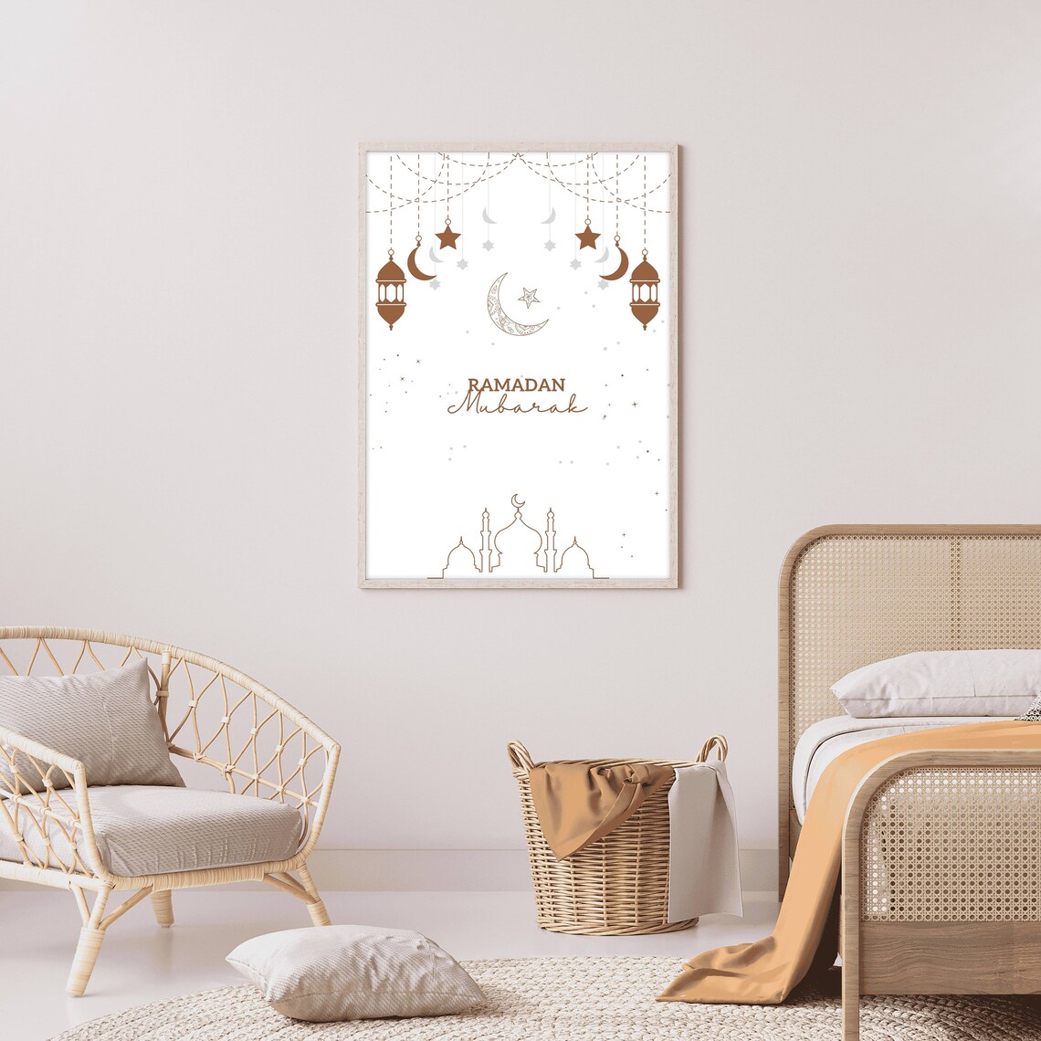 Ramadan Mubarak Printable Wall Art, White Decoration for Ramadan ...