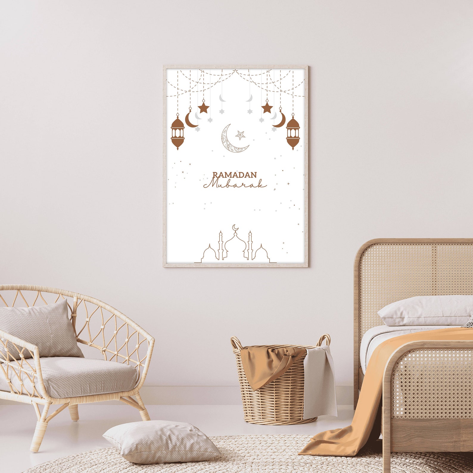Ramadan Mubarak Printable Wall Art, White Decoration for Ramadan ...