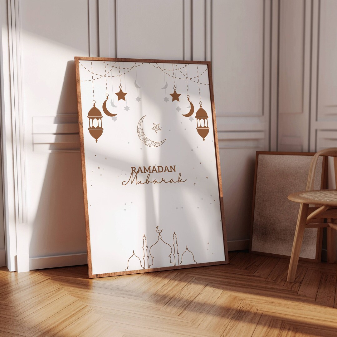 Ramadan Mubarak Printable Wall Art, White Decoration for Ramadan ...