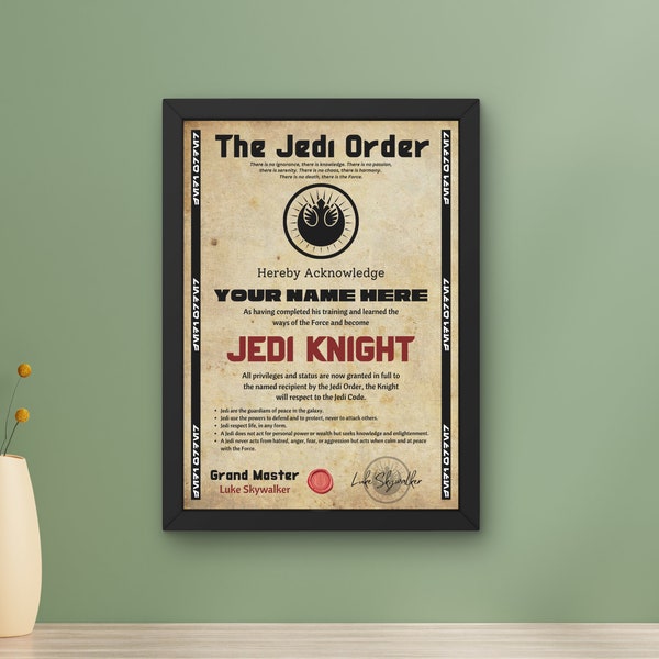 Jedi Certificate - Etsy