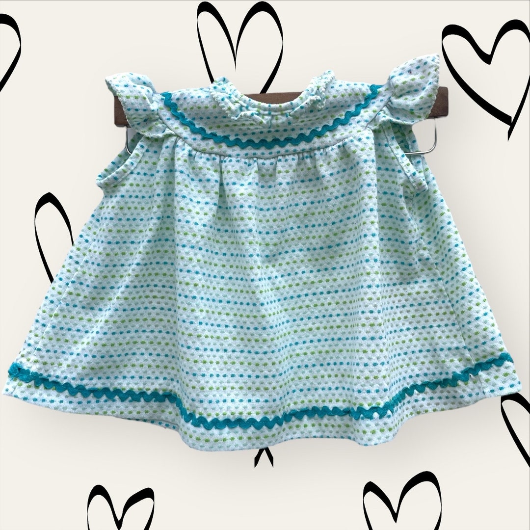 Precious Pinafore Knitted Teal and Lime Ric Rac Vintage 1985 3 Month - Etsy