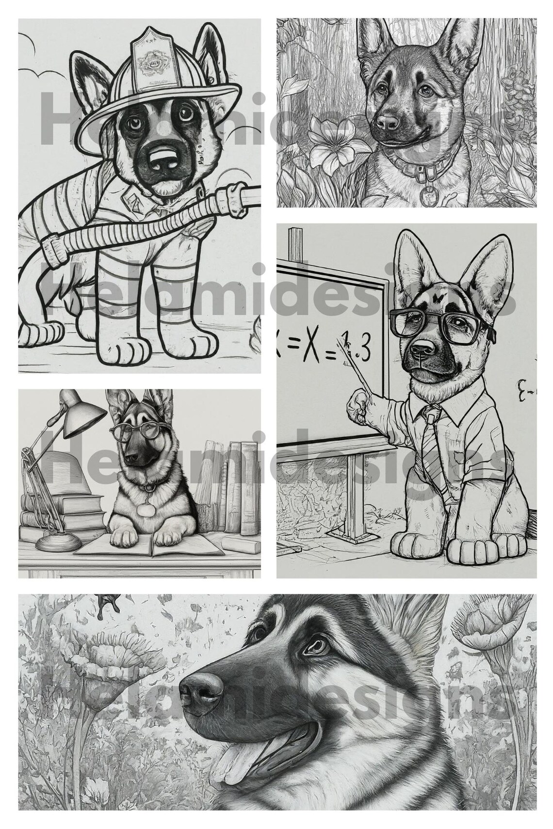 German Shepherd Coloring Pages: 20 Sheet Printable Art (PDF Download ...