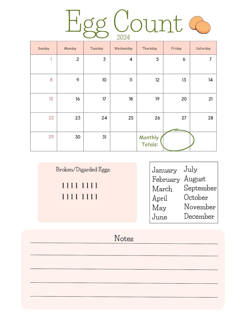 Homestead Record Keeping, Egg Chart, Digital Download, Chicken ...