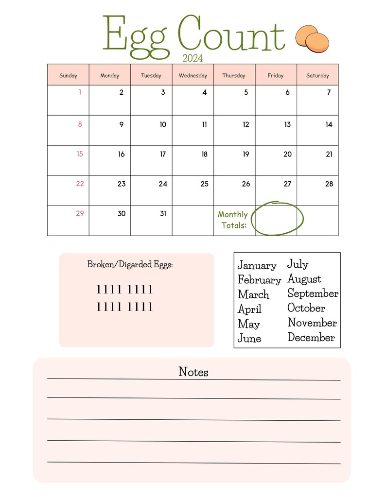 Egg Counter, Daily, Monthly, Egg Planner Chart - Etsy