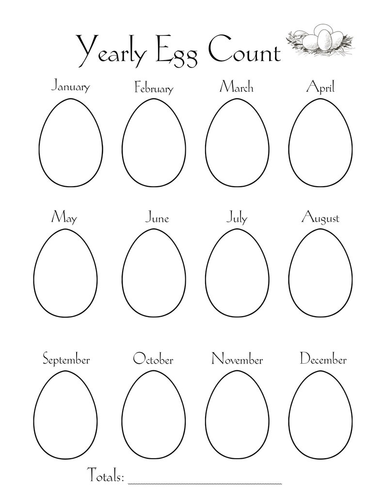 Digital Download Egg Production Charts, Monthly, Yearly and a Notes ...