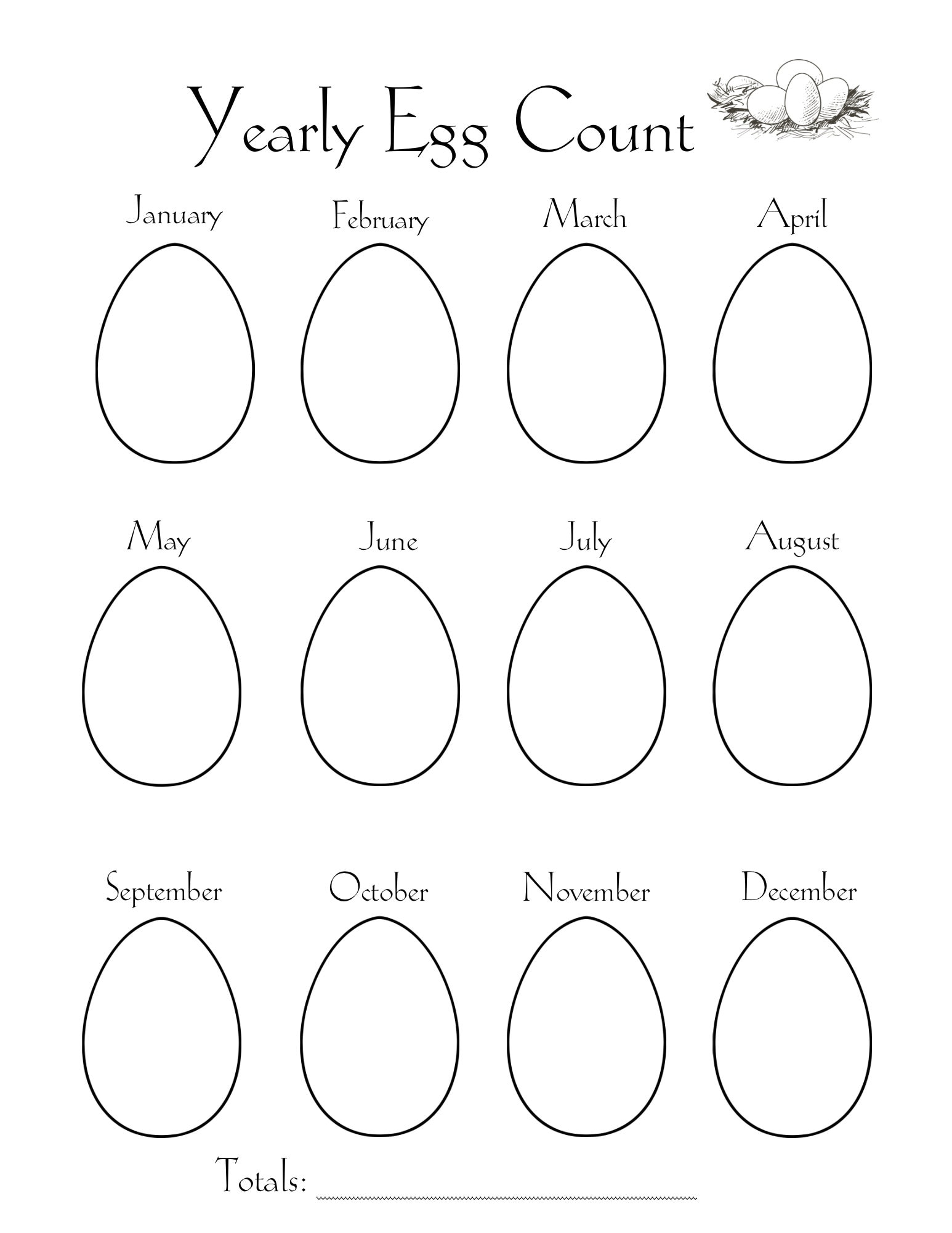 Digital Download Egg Production Charts, Monthly, Yearly and a Notes ...