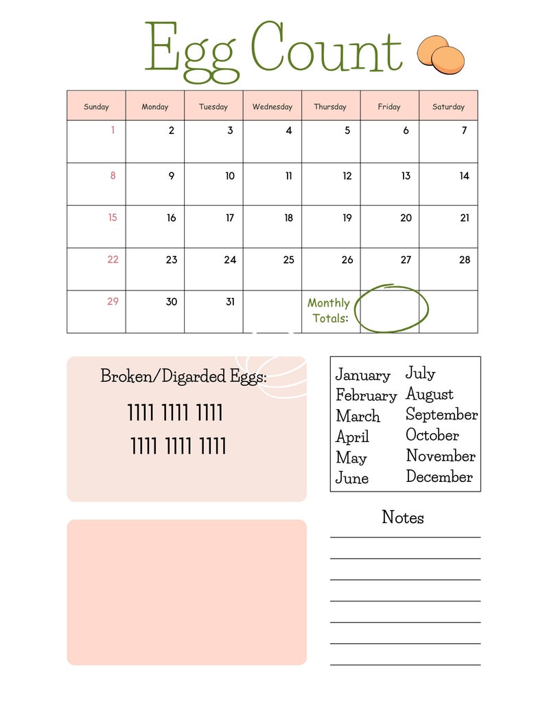 Homestead Record Keeping, Egg Chart, Digital Download, Chicken ...