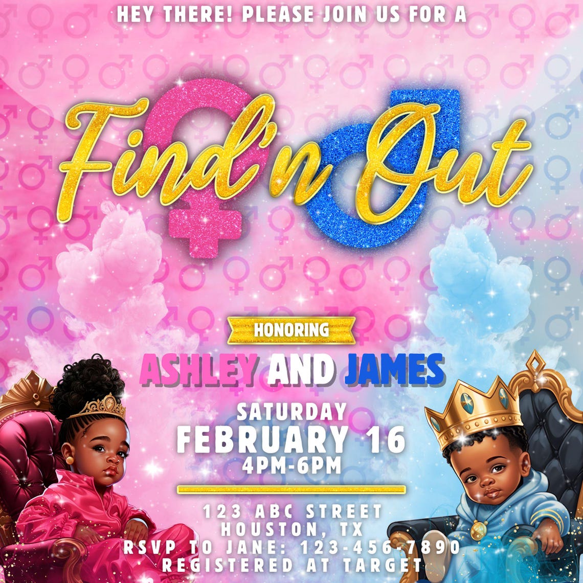 Find'n Out Video Invite, Glitter Gender Reveal Invitation, Canva ...
