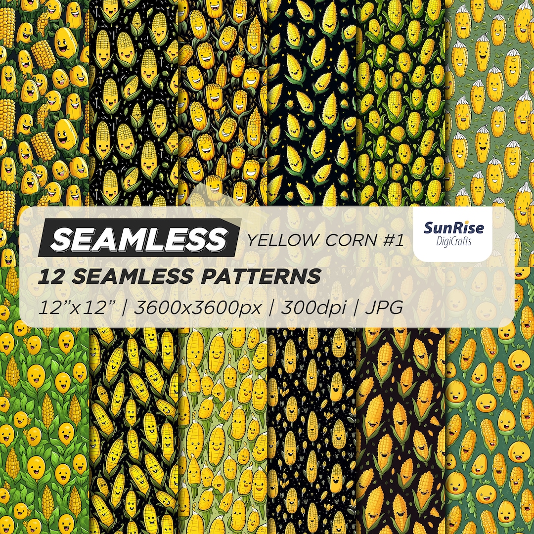 Cute Yellow Corn Digital Paper, Seamless Grimoire Book Textures ...