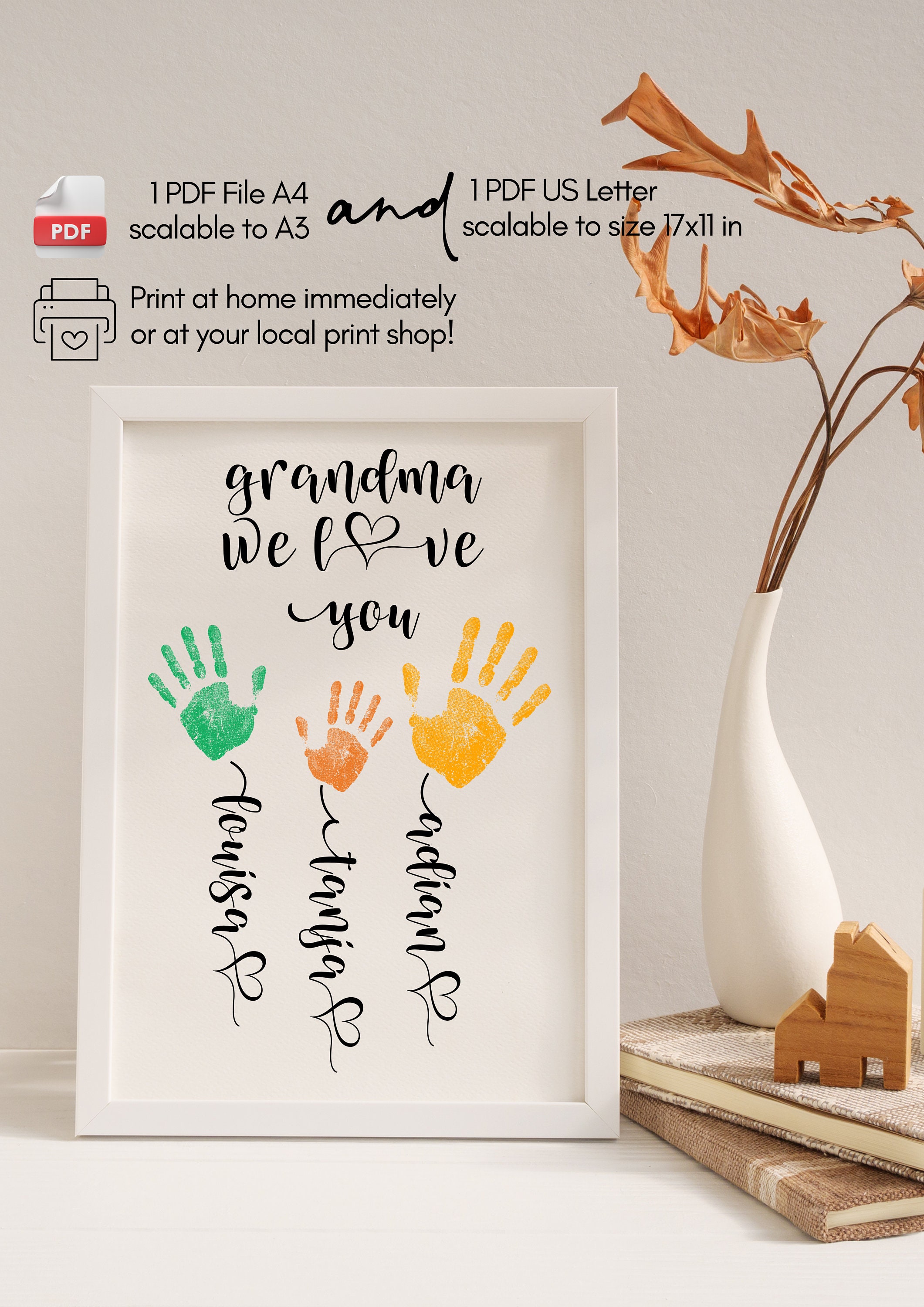 Printable Mothers Day Card | Family Handprint Card for Mom or Grandma ...
