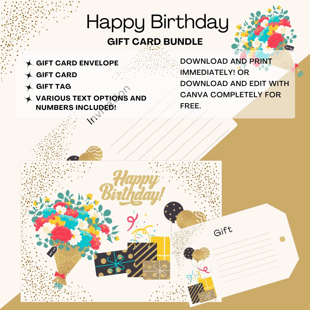 Happy Birthday Card Bundle Instant Download and Print, Customizable ...