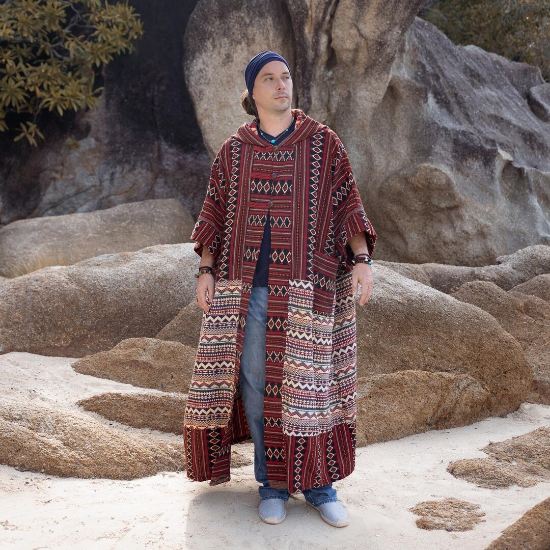 Hooded Kintsugi Kimono Duster: Marx Silver Handwoven Men’s Winter Coat ...