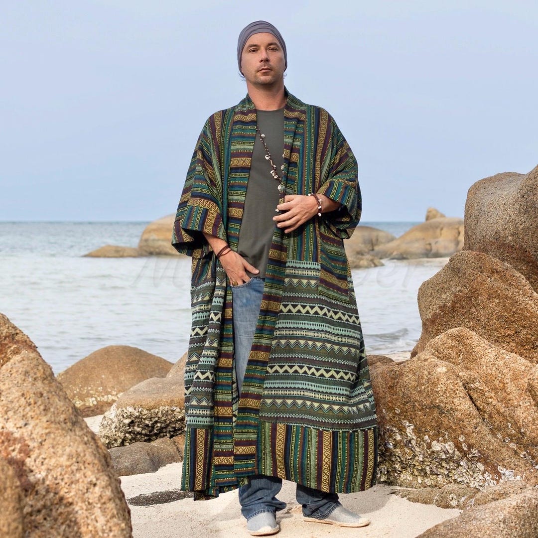 Kintsugi Kimono Duster: Exquisite Hand Woven Men Winter Coat| Boho ...