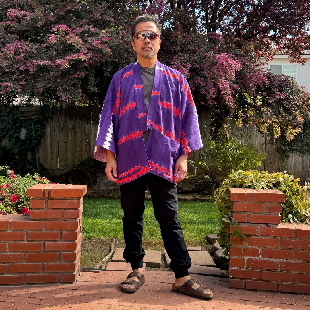 Kenji Tiedye Jacket Boho Short Kimono Long Sleeves Handmade Men Beach ...
