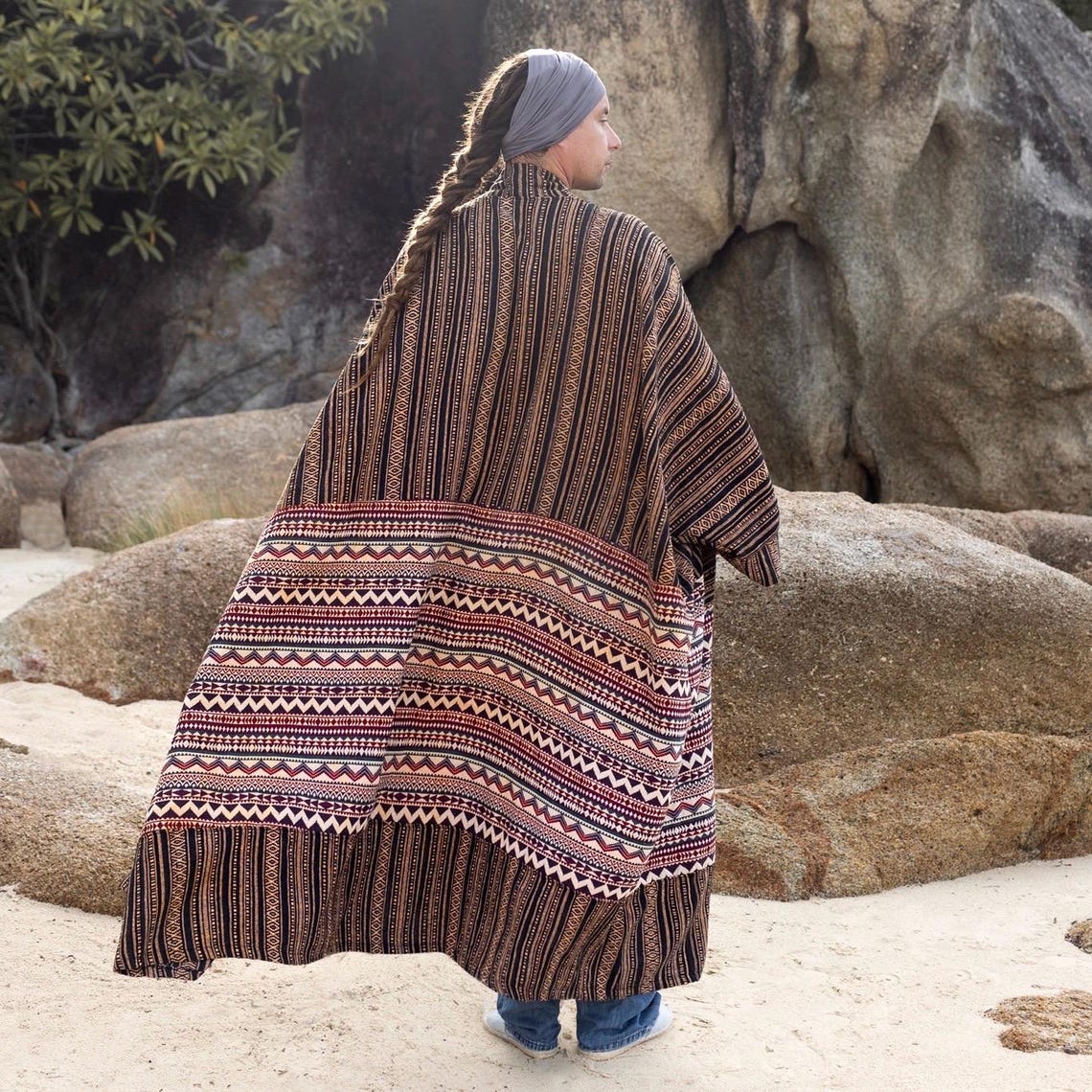 Kintsugi Kimono Duster: Exquisite Hand Woven Men Winter Coat| Boho ...