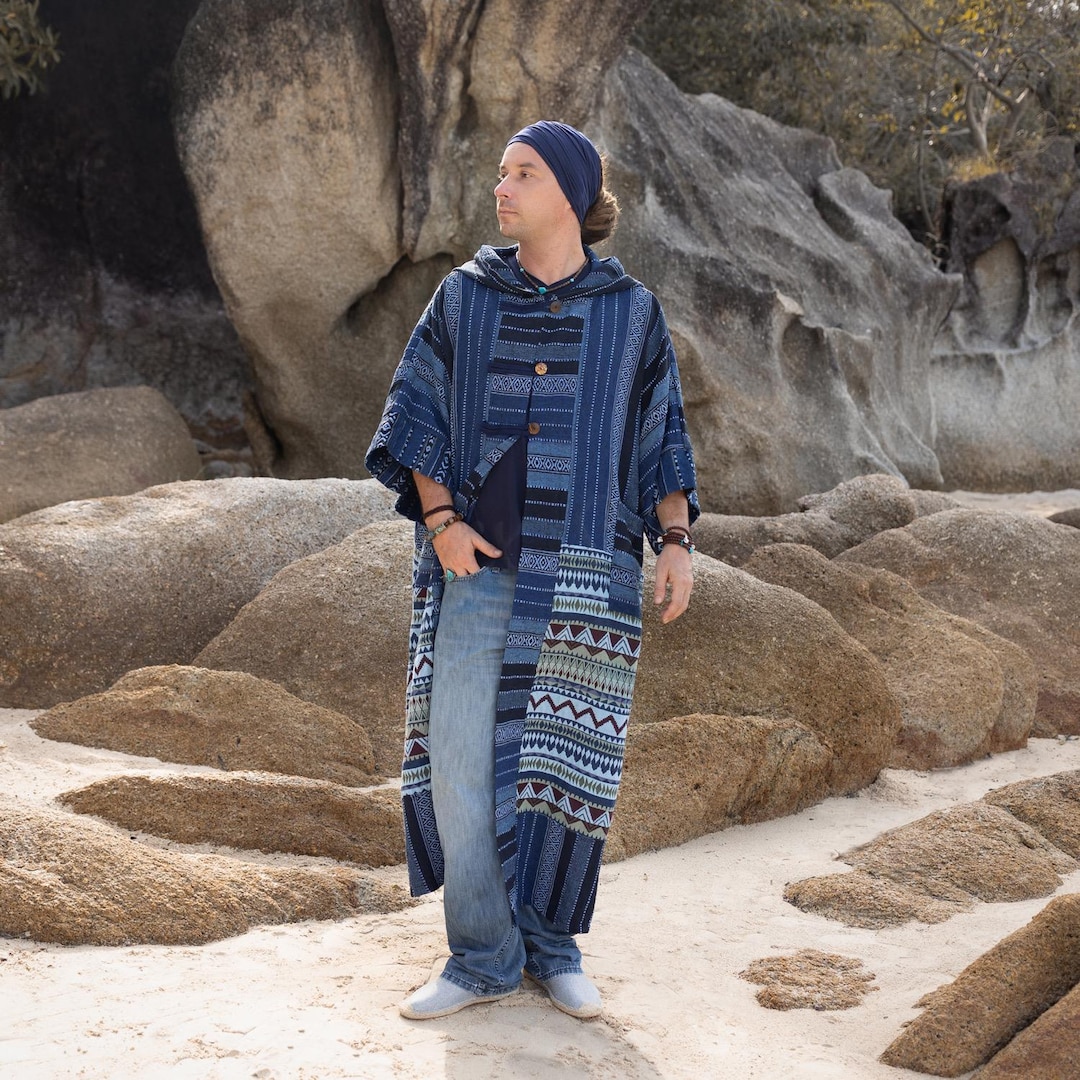 Hooded Kintsugi Kimono Duster: Marx Silver Handwoven Men’s Winter Coat ...