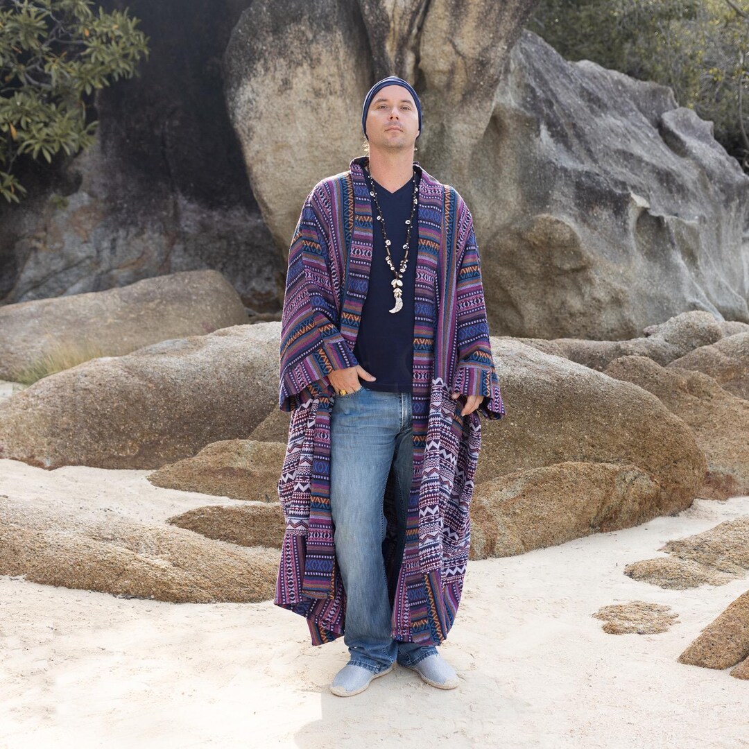 Kintsugi Men's Kimono Coat Winter Holiday Gift, Boho Ethnic, Hand Woven ...