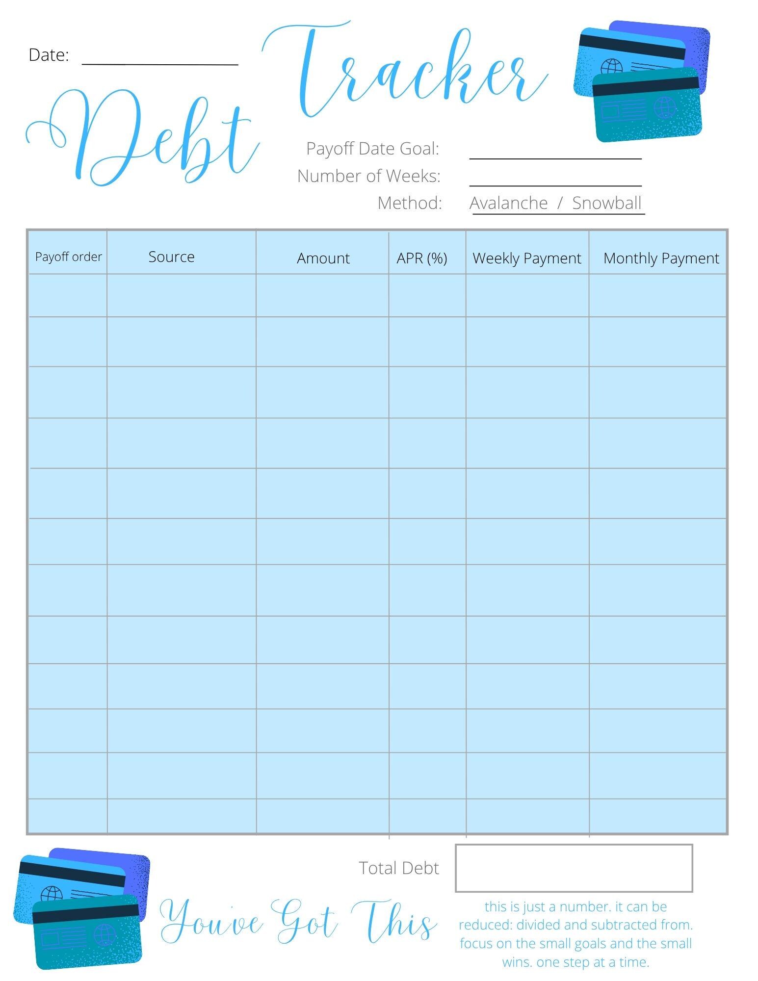 Debt Tracker PDF - Printable, Digital File - Etsy