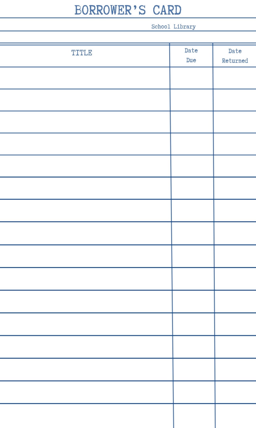 Borrower's Library Card 3x5 PNG, SVG, Jpeg - Etsy