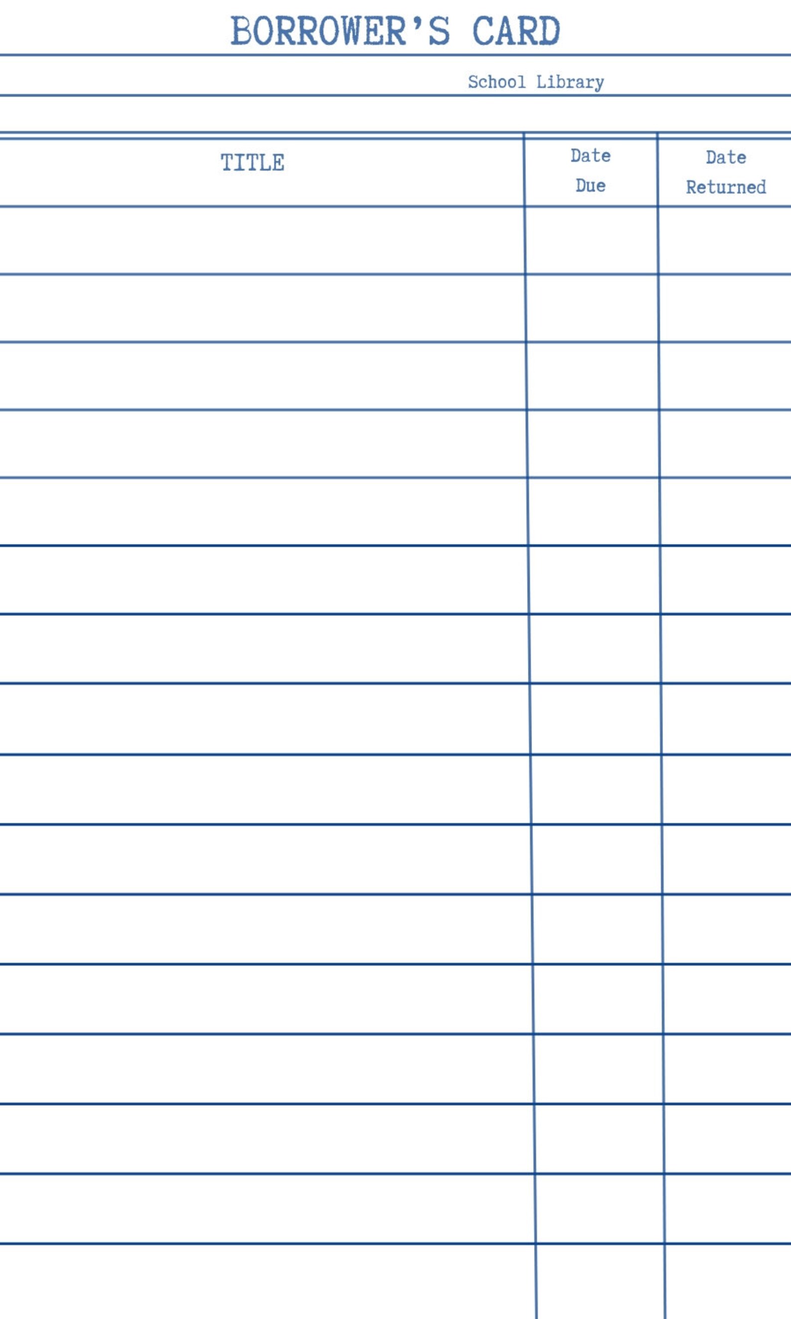 Borrower's Library Card 3x5 PNG, SVG, Jpeg - Etsy