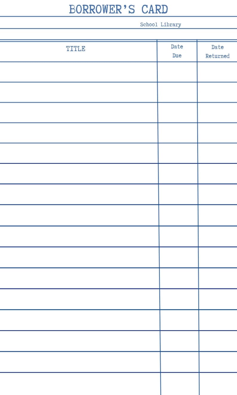 Borrower's Library Card 3x5 PNG, SVG, Jpeg - Etsy