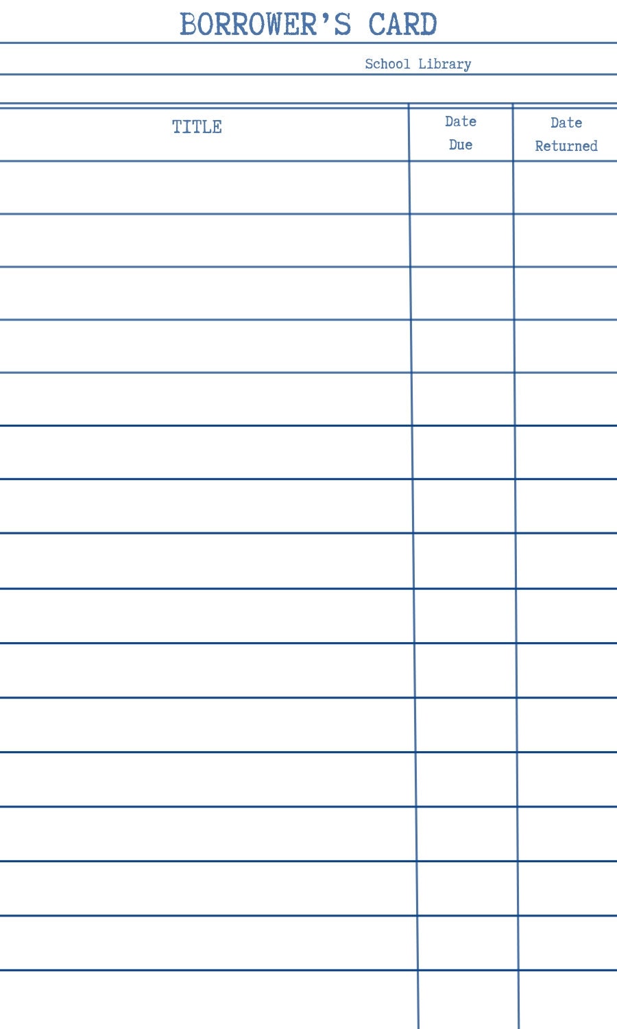 Borrower's Library Card 3x5 PNG, SVG, Jpeg - Etsy