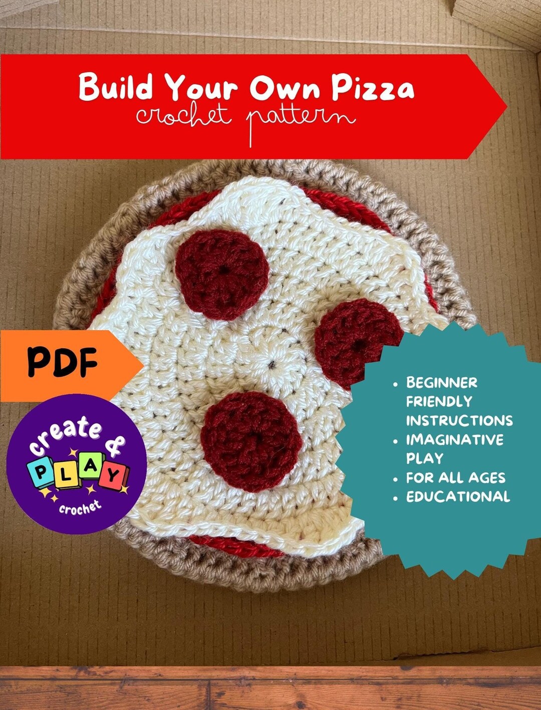 Crochet Pattern| Crochet Pizza Play Set | Pepperoni Bell Pepper ...