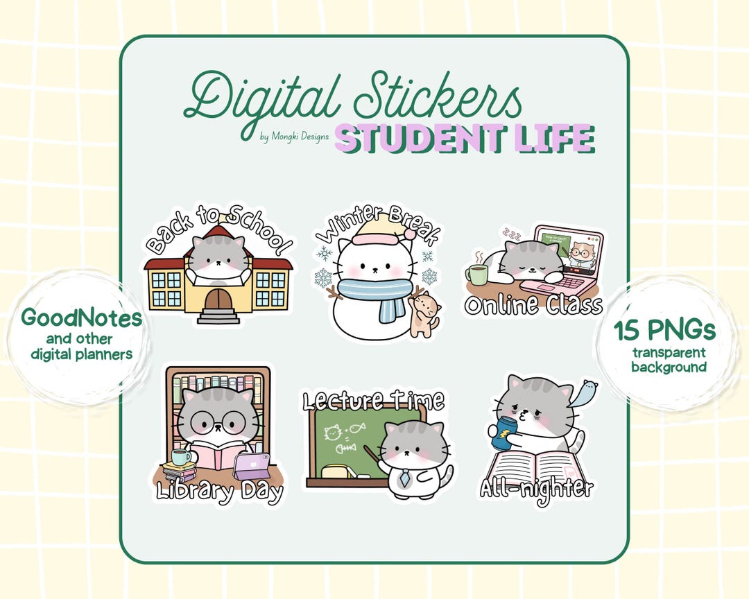 Student Digital Stickers for Goodnotes, College Academic Planner, Cat ...
