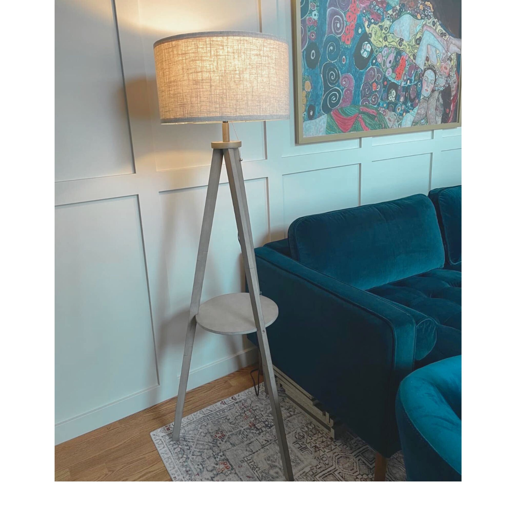 Tripod Wooden Floor Lamp With Table Solid Wood Tripod Design for Living ...