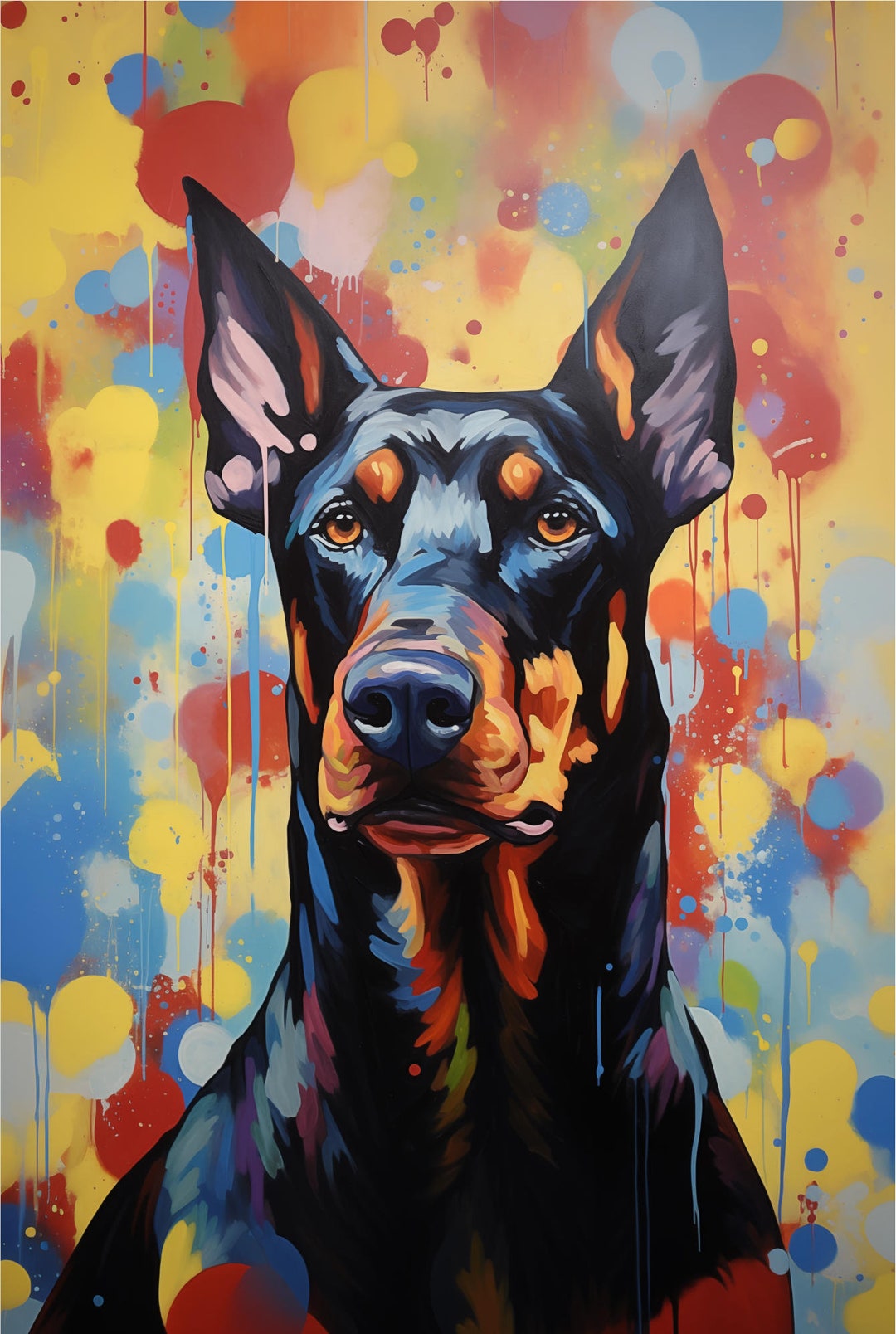 Downloadable Colorful Doberman Print, Doberman Art, Painting, Wall Art ...