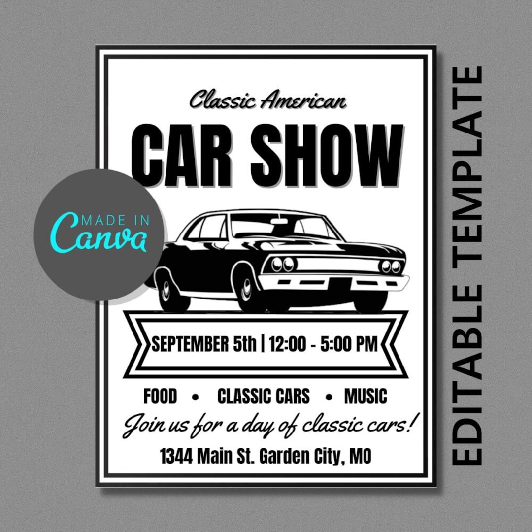 Editable Canva Car Show Flyer Template | Classic American Car Show ...