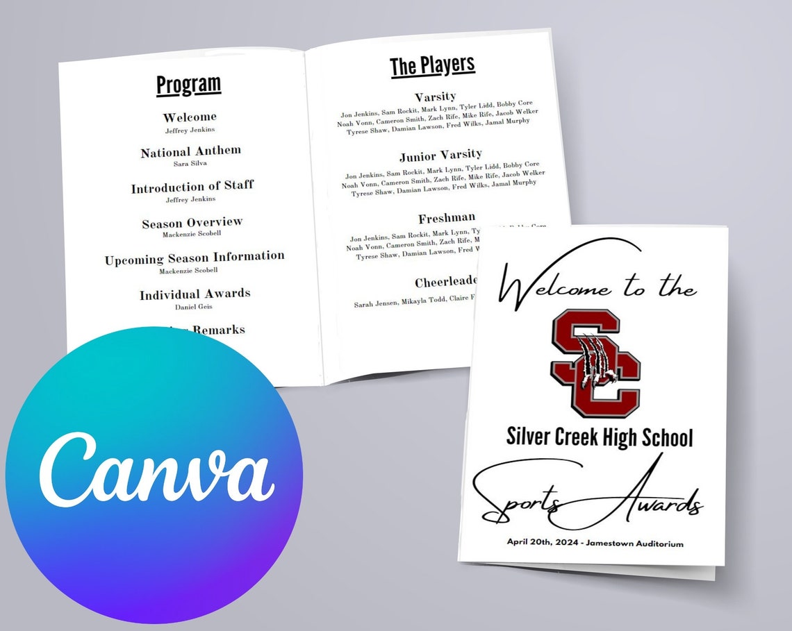 Sports Award Banquet Program Template, Printable Football Softball ...