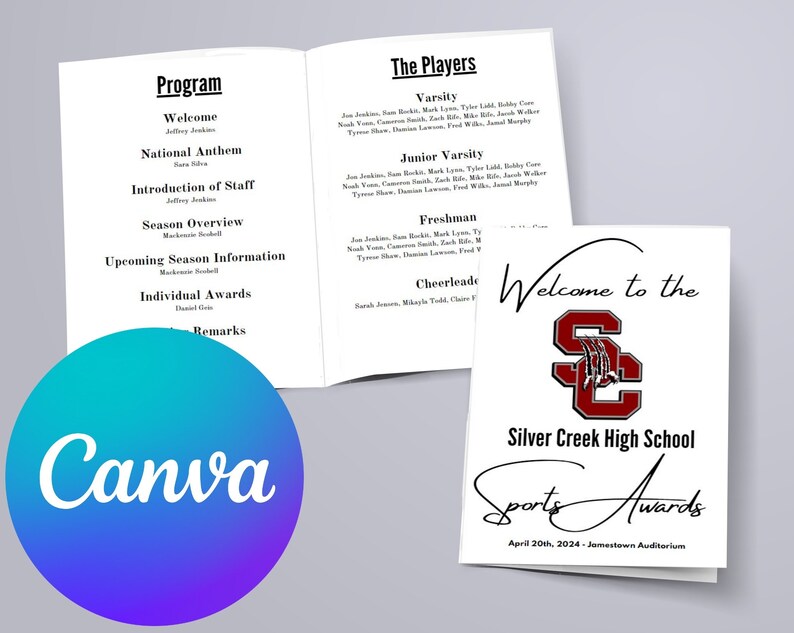 Sports Award Banquet Program Template, Printable Football Softball ...
