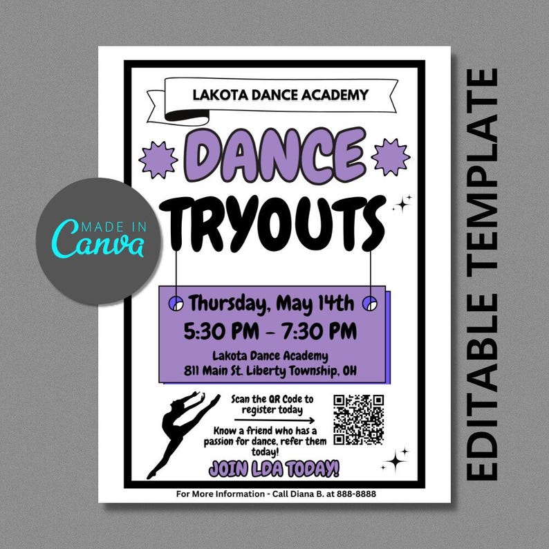 Editable Dance Tryouts Flyer for Competitive Dance and Dance Academy ...
