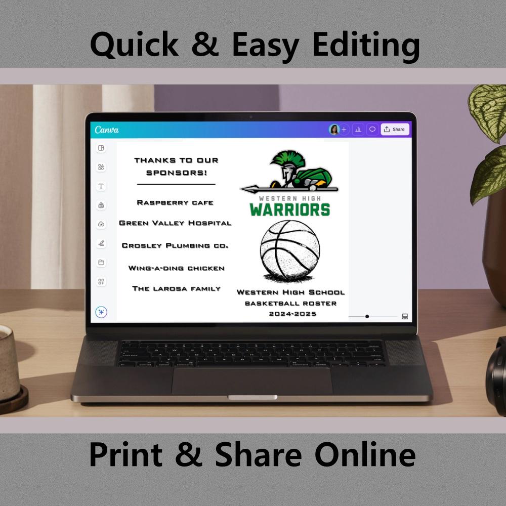 Multi-page Bi-fold Program Canva Template, Sports Team Program | Basketball Program | School ...